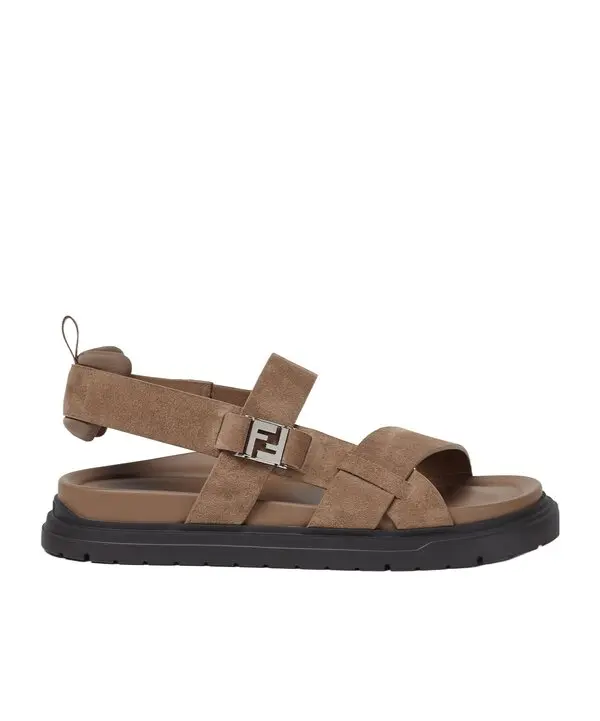 Fendi Ff Interwoven Bands Sandals - Brown