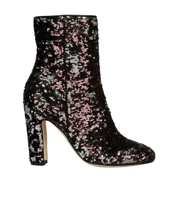 Paris Texas Embellished Sequined High Heel Ankle Boots - Black