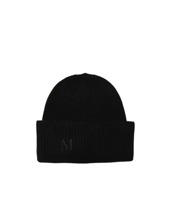 Max Mara Logo Embroidered Ribbed Beanie - Black