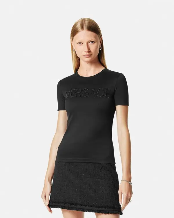 Versace Embellished Logo Crewneck T-shirt
