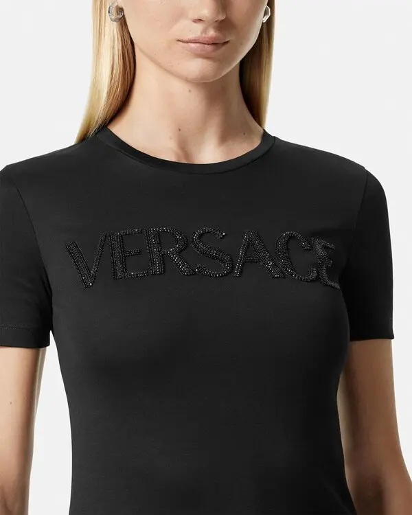 Versace Embellished Logo Crewneck T-shirt