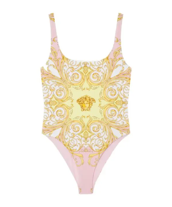 Versace Baroque Print One-piece Swimsuit - Yellow/pink