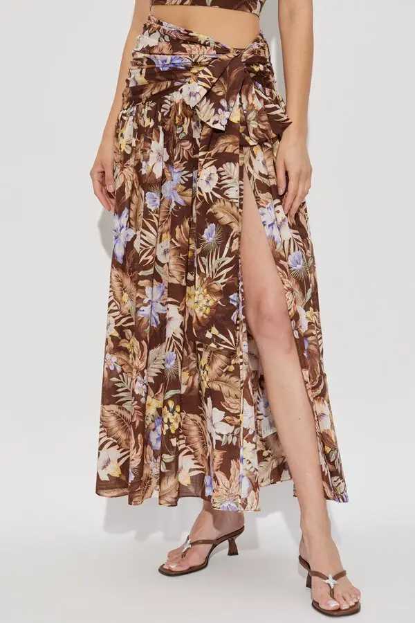 Zimmermann Floral Print Maxi Skirt With Bow Detail
