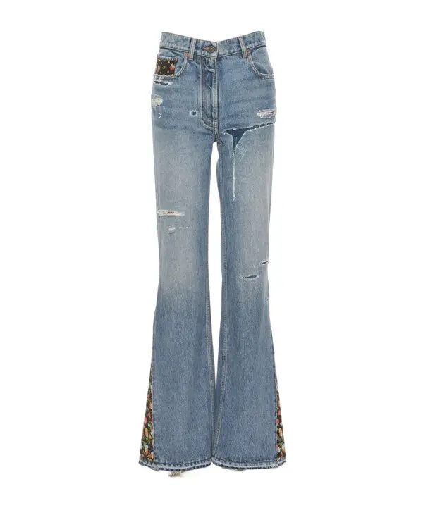 Valentino Garavani Floral Panelled Flared Jeans - Blue