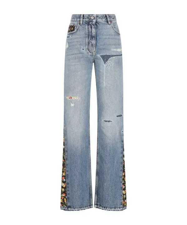 Valentino Garavani Floral Panelled Flared Jeans - Blue