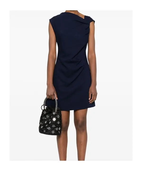 MSGM Asymmetric Neckline Mini Dress - Navy