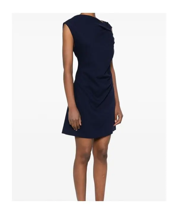 MSGM Asymmetric Neckline Mini Dress - Navy