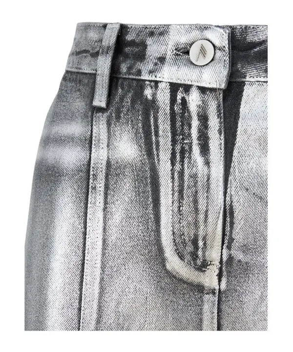 Attico Side Slit Coated Denim Midi Skirt