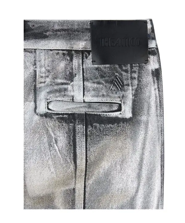 Attico Side Slit Coated Denim Midi Skirt