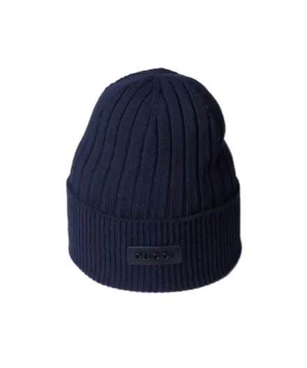 Gucci Logo Patch Ribbed Beanie - Dark Blue