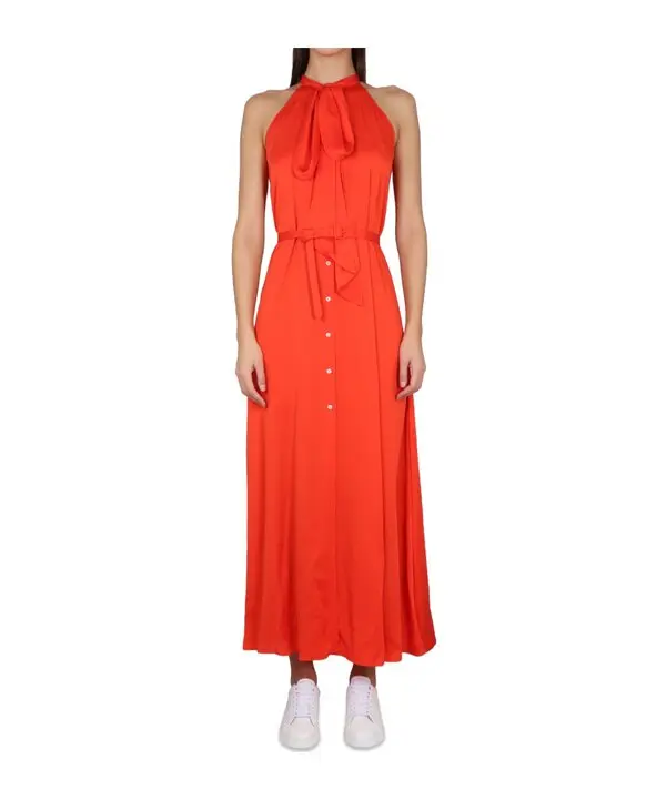 Aspesi Halterneck Midi Shirt Dress With Belted Waist - Red