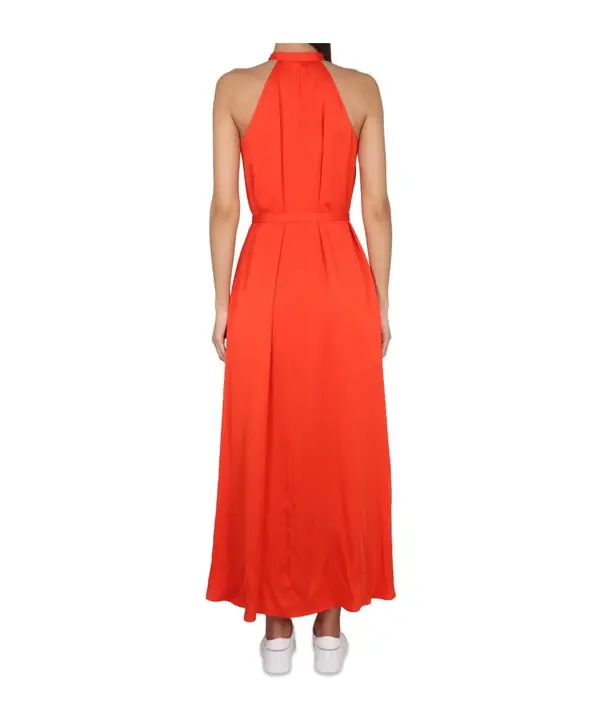 Aspesi Halterneck Midi Shirt Dress With Belted Waist - Red