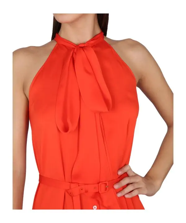 Aspesi Halterneck Midi Shirt Dress With Belted Waist - Red