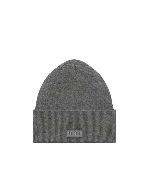 Dior Beanie With Suede Effect Patch - Gray