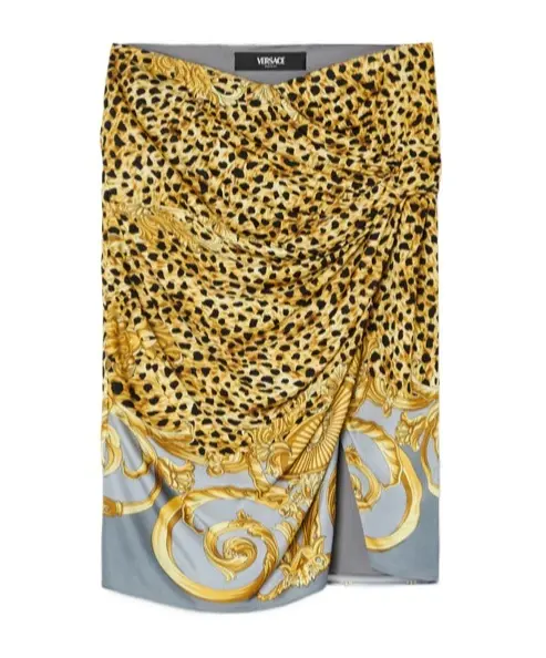 Versace Cheetah Foulard Draped Midi Skirt - Yellow