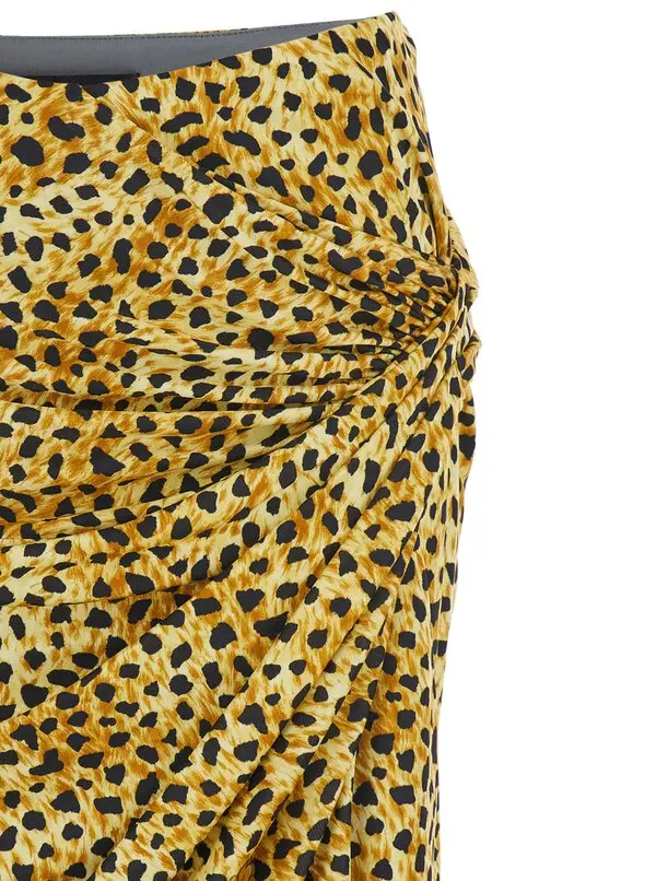 Versace Cheetah Foulard Draped Midi Skirt - Yellow