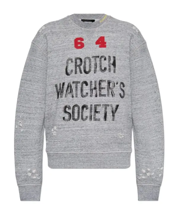 Dsquared2 Slogan Printed Crewneck Distressed Sweatshirt