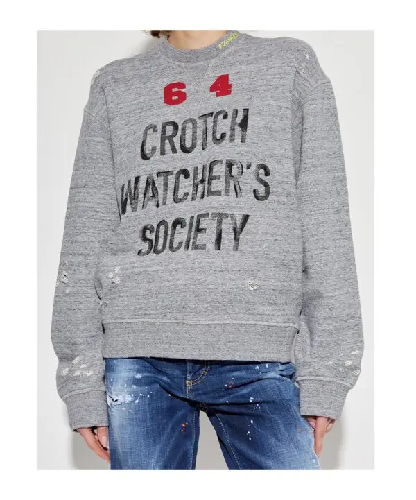 Dsquared2 Slogan Printed Crewneck Distressed Sweatshirt