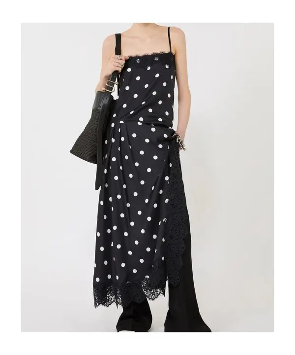 Sportmax Polka Dot Lace Trim Midi Slip Dress - Black