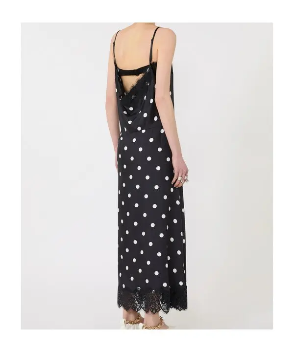 Sportmax Polka Dot Lace Trim Midi Slip Dress - Black