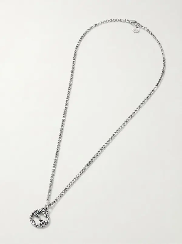 Gucci Sterling Silver Interlocking G Pendant Necklace - Gray