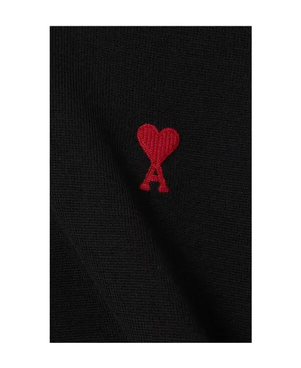 AMI Paris Crewneck Jumper With Red De Coeur Embroidery - Black