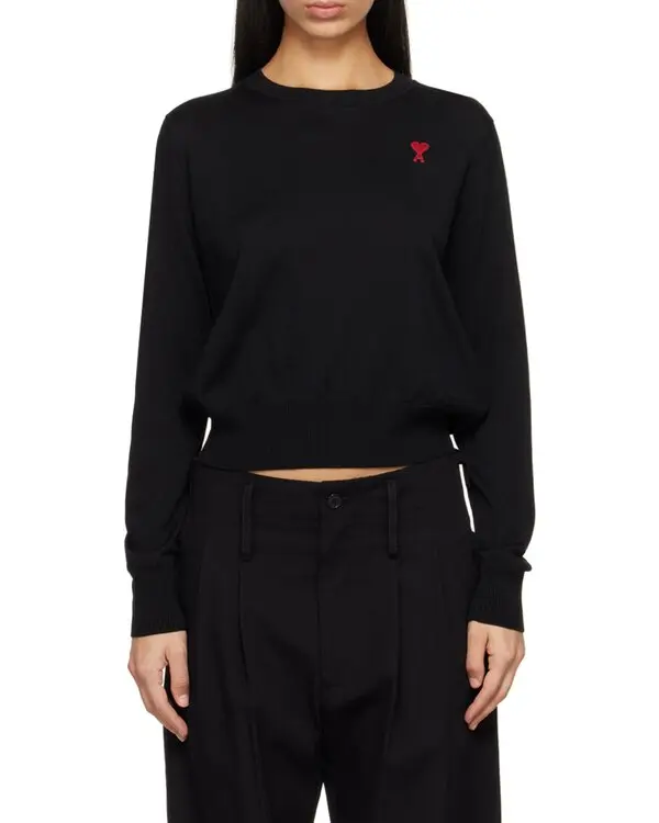 AMI Paris Crewneck Jumper With Red De Coeur Embroidery - Black