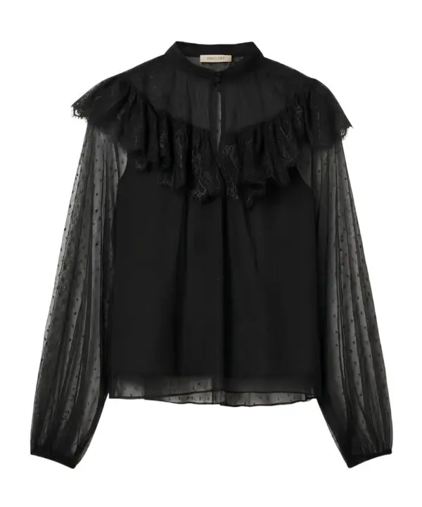 TWINSET Ruffled Lace Blouse - Black