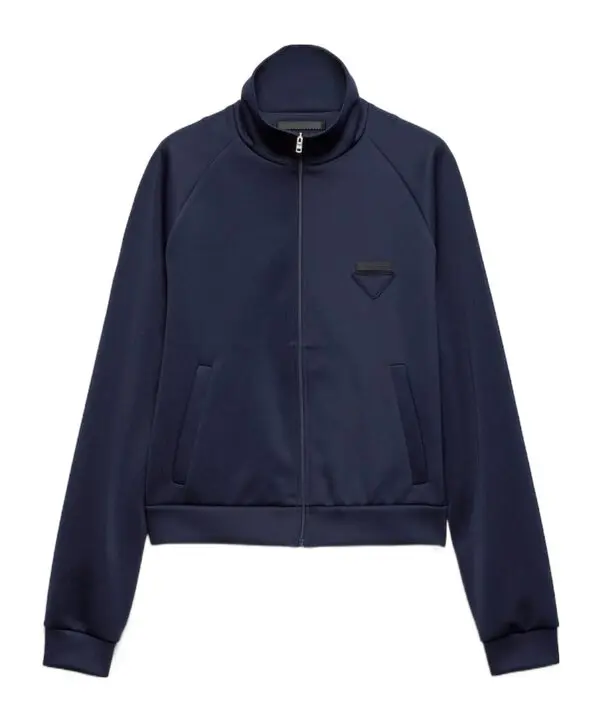 Prada Logo Detailed Zipped Sweatshirt - Navy
