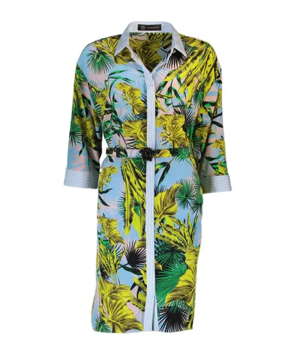 Versace Tropical Print Belted Shirt Dress