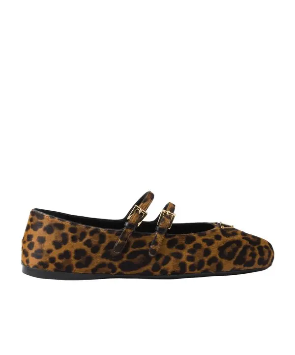 Prada Leopard-printed Ballerina Flats With Buckles - Honey