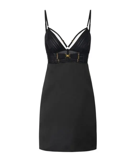 Elisabetta Franchi Duchess Satin Mini Dress With Elastic Straps - Black