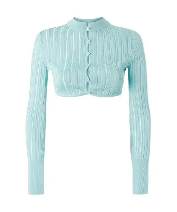 Alaïa Cropped Rib Knit Cardigan With Crinoline Detail - Blue