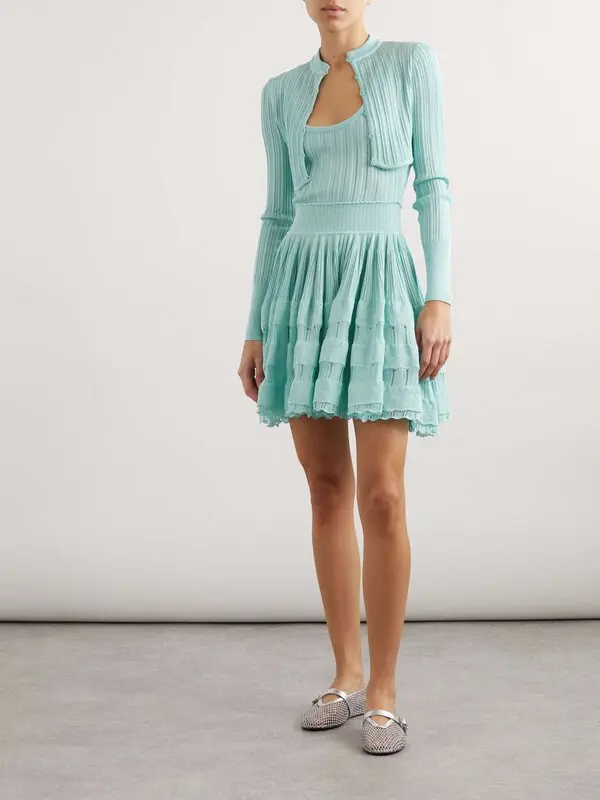 Alaïa Cropped Rib Knit Cardigan With Crinoline Detail