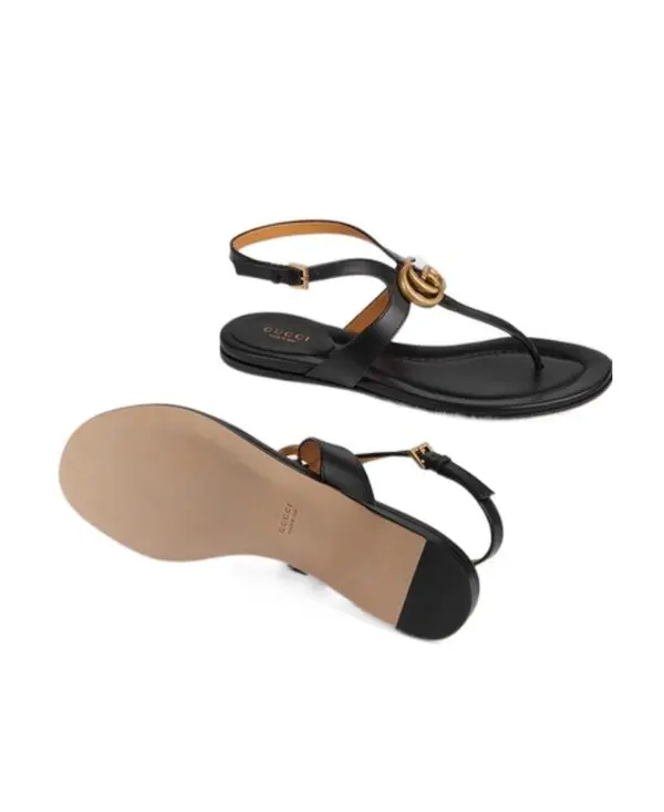 Gucci Double G Leather Thong Sandals