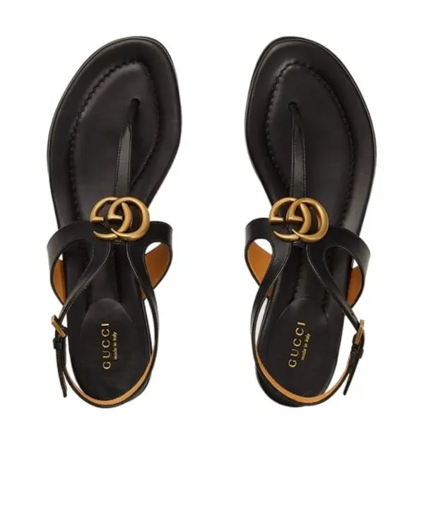 Gucci Double G Leather Thong Sandals