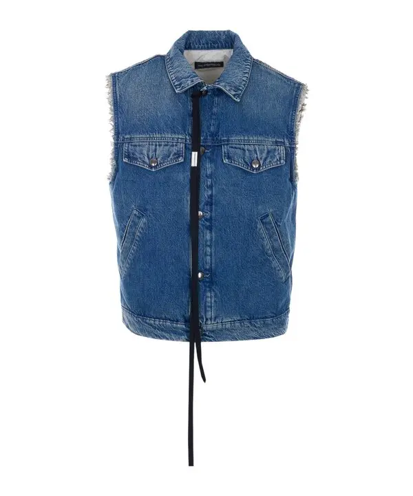 ANN DEMEULEMEESTER Single-breasted Denim Vest With Drawstring Details - Blue