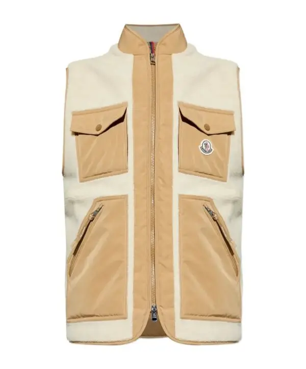 Moncler Logo Patch Zip-up Gilet - Light Beige