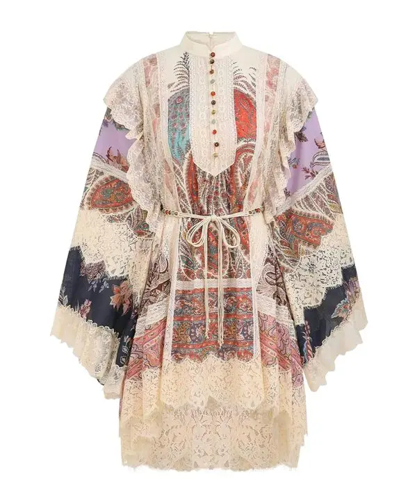 Zimmermann Rhiannon Billow Mini Dress With Gemstone Buttons - Spliced