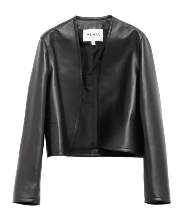 Alaïa Collarless Long Sleeve Leather Jacket