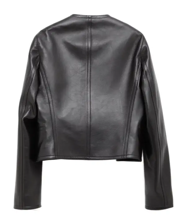 Alaïa Collarless Long Sleeve Leather Jacket
