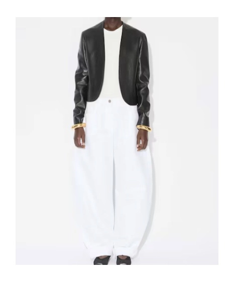 Alaïa Collarless Long Sleeve Leather Jacket