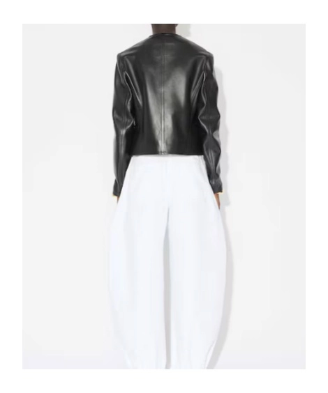 Alaïa Collarless Long Sleeve Leather Jacket