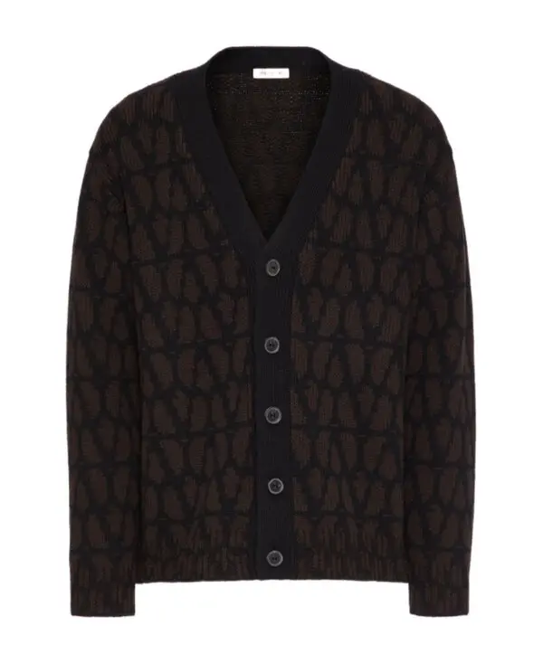 Valentino Garavani Toile Iconographe V-neck Long-sleeved Cardigan - Black
