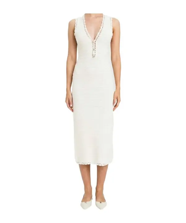 TWINSET Crochet Knit V-neck Midi Dress