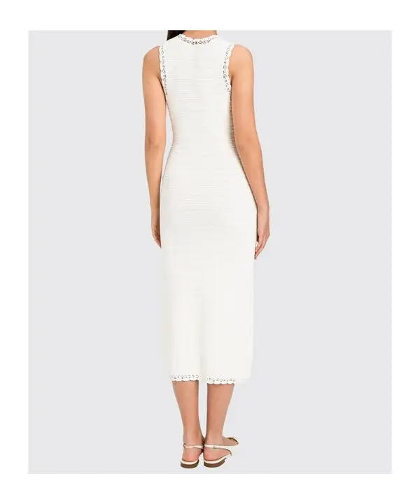 TWINSET Crochet Knit V-neck Midi Dress