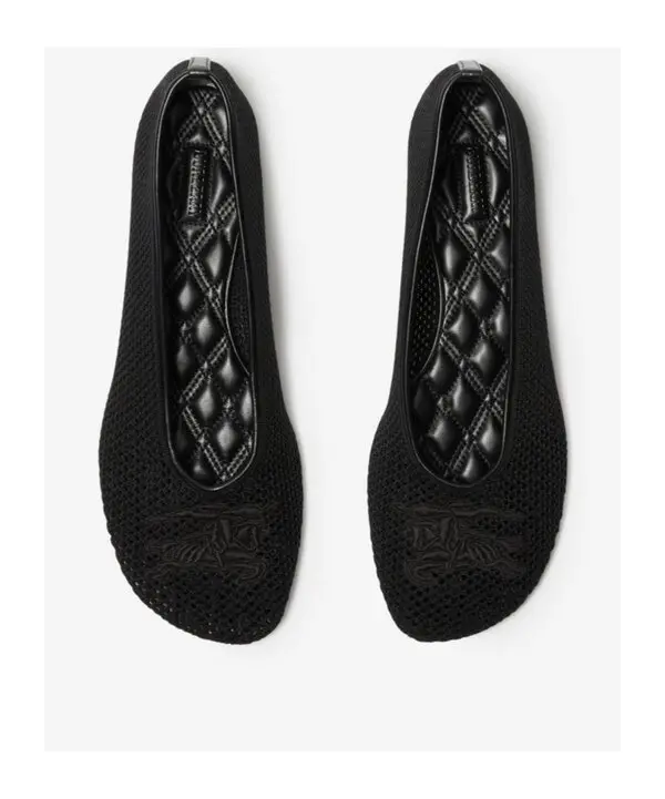 Burberry Mesh Detailed Ballerina Flats - Black