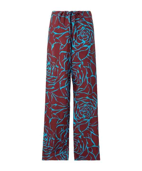Dries Van Noten Floral Elasticated Trousers - Wine/turquoise