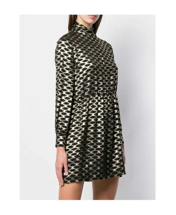 Celine Long Sleeve Bow Collar Mini Dress - Black