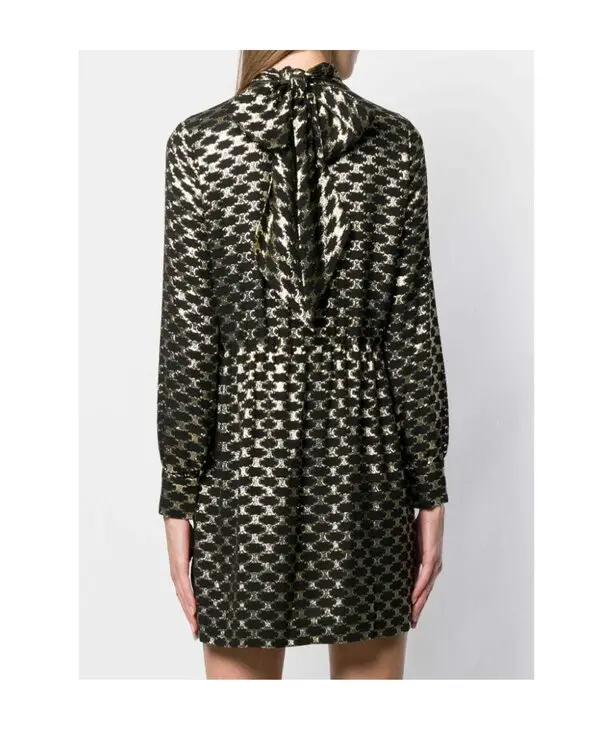 Celine Long Sleeve Bow Collar Mini Dress - Black